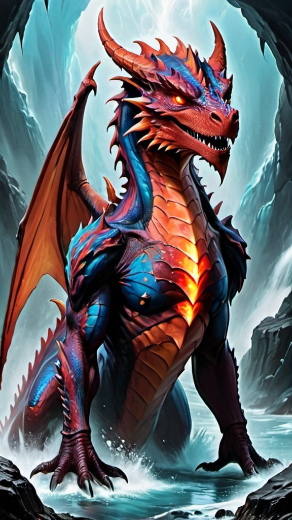 dragons fantasy art water elemental with magma dragon