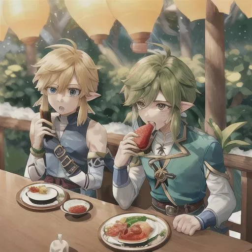 Link and Aether eating together | OpenArt