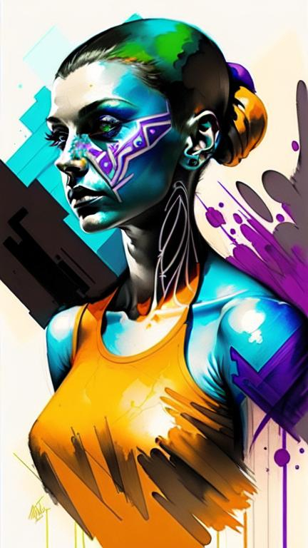 Futuristic colorful concept art tattoos on beautiful...