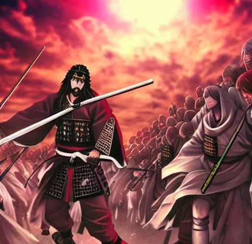 Anime war scene graphic High detail Samurai warrior... | OpenArt