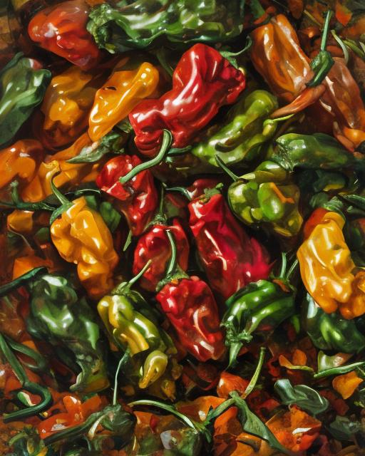 Peppers, abstract thick impasto oils, colorful, ultr... | OpenArt