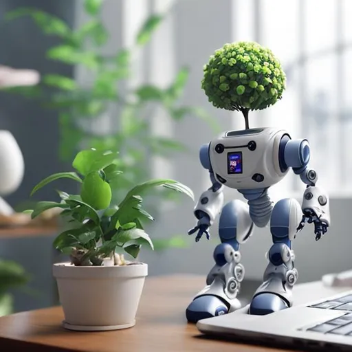 Cute desk pet robot that looks like a potted flower,...