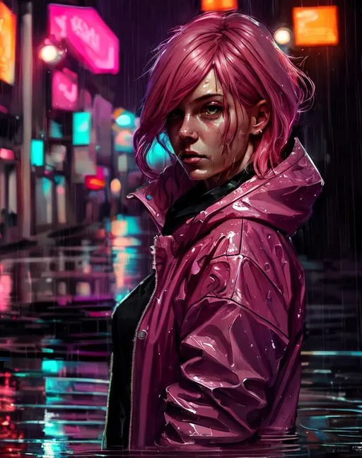 Portrait of {character} with pink hair and with stun... | OpenArt
