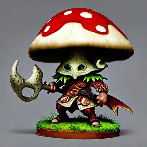 A mushroom warrior from dark fantasy
