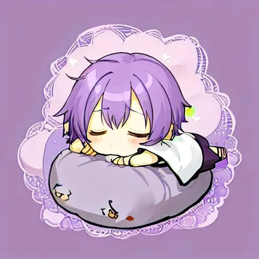Cute and sleepy chibi with purple hair | OpenArt