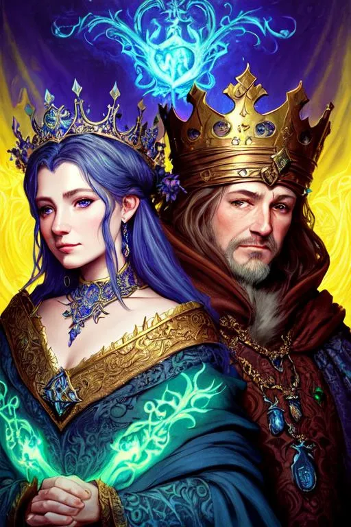 King and Queen character design, damask pattern, bri... | OpenArt