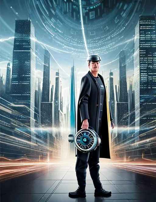 A photorealistic painting of a time traveler standin... | OpenArt