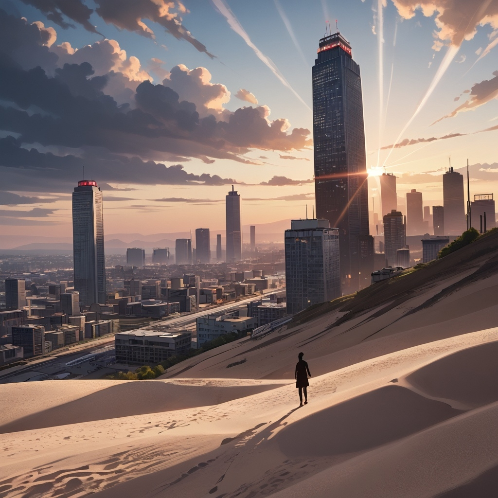 dark red city with sand dripping and craters, side v...