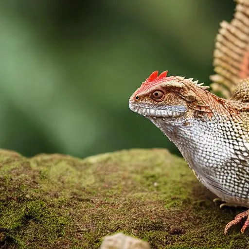 hen blended with a lizard , hybrid creature feathere... | OpenArt