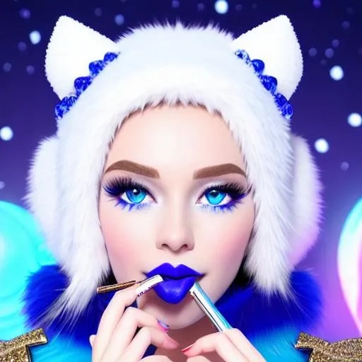 Daisy Ridley, eating candy ice cream, blue lipstick,... | OpenArt