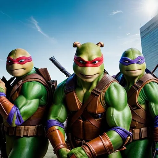 Realistic photo of the Teenage Mutant Ninja Turtles,... | OpenArt