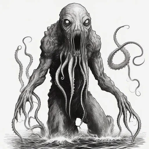 Ink line art. Lovecraftian. Eldritch fish man monste... | OpenArt