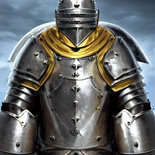 A buff knight with big strong silver armor with a go... | OpenArt