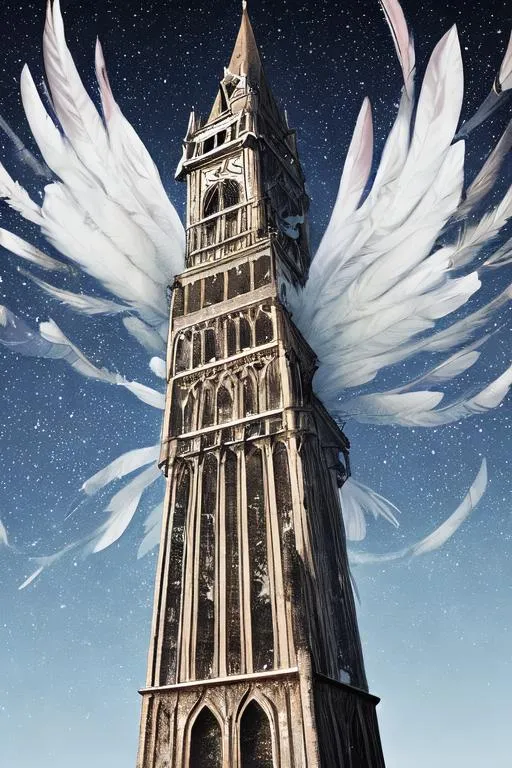 Feathers and stars forming around a tower