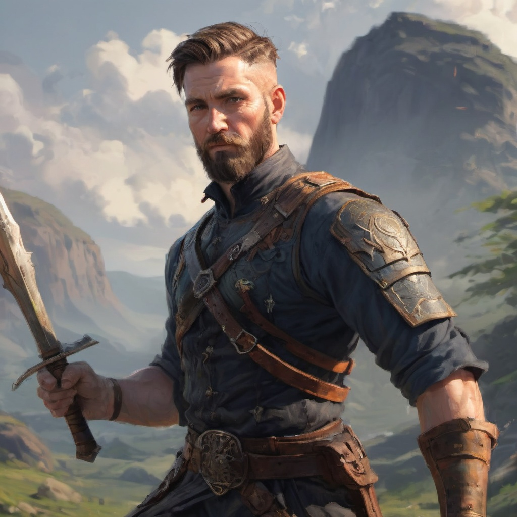 (torso) Male heavy-set mature fit magical halbardier...