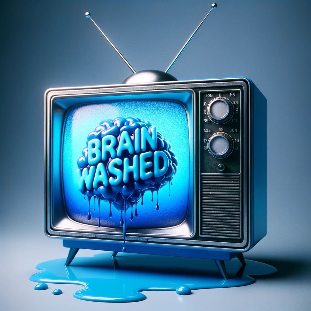 Digital art of a retro TV placed against a muted blu... | OpenArt