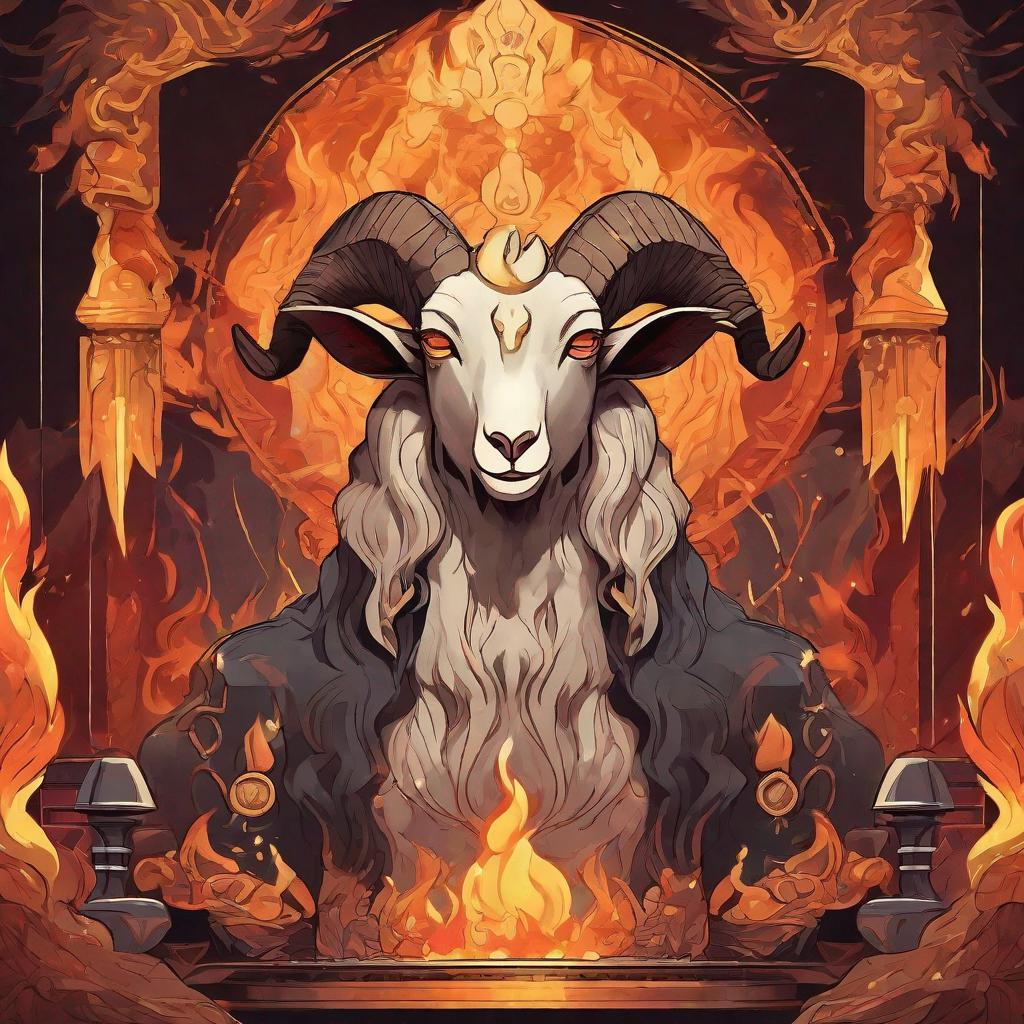 Amy Demon Goat, President, made of flame and fire, r...