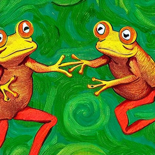 two frogs dancing in the style of Van Gogh | OpenArt
