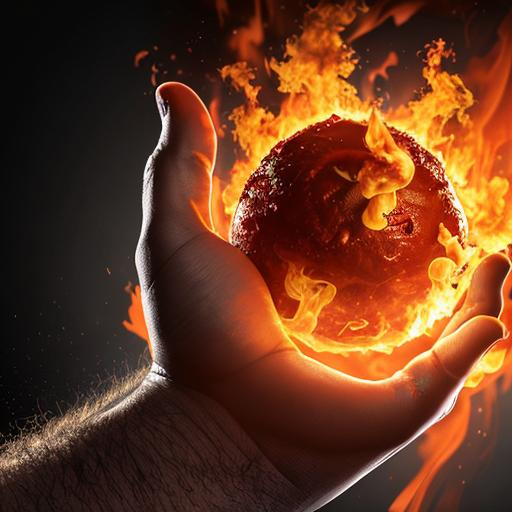 a close up of a hand with a fireball coming out of t... | OpenArt