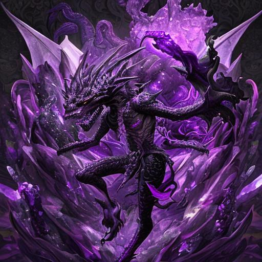 Purple crystals, dragon, dark demonic being, abstrac... | OpenArt