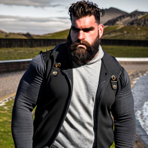 large man with a rugged and imposing presence. He is... | OpenArt