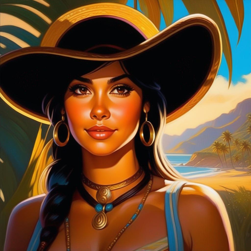 Chel from El Dorado, cartoony, sunny atmosphere, ext...