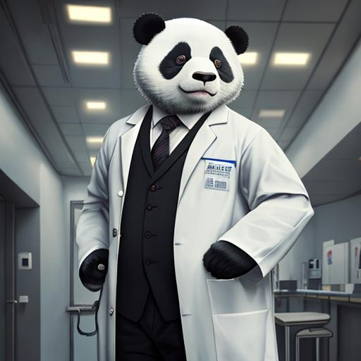 Panda dressed in doctor clothes, cardiologist, hospi...