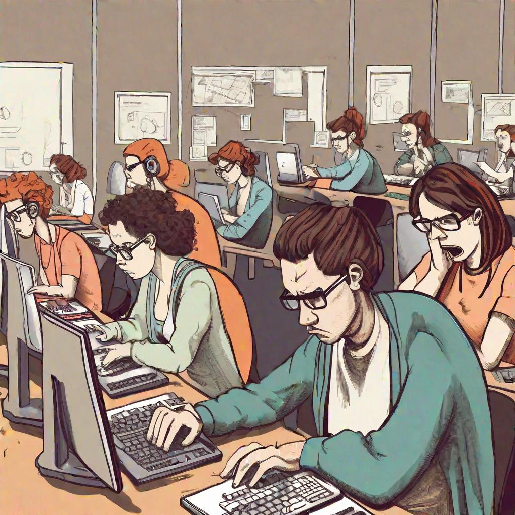 drawing of several different people typing on comput... | OpenArt
