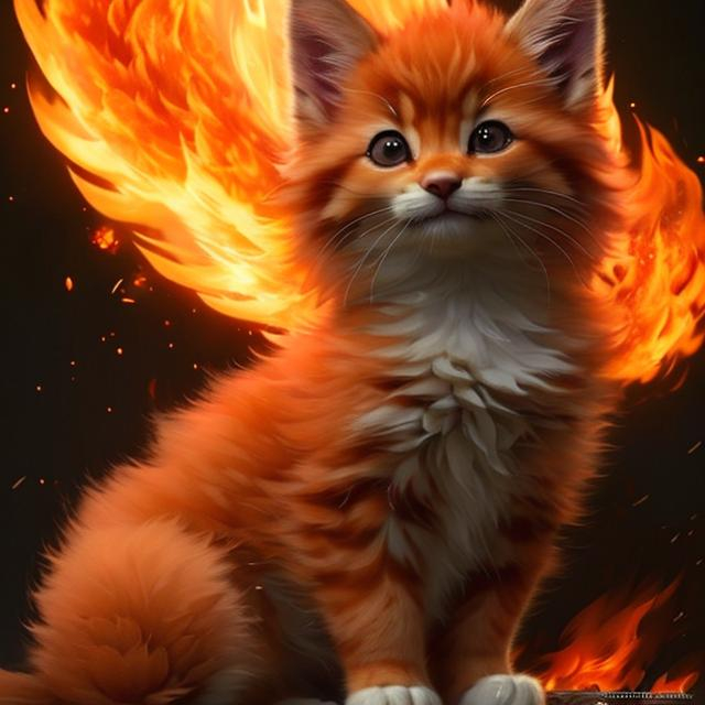 Cute, red, fluffy, fire kitten, possessing the eleme... | OpenArt