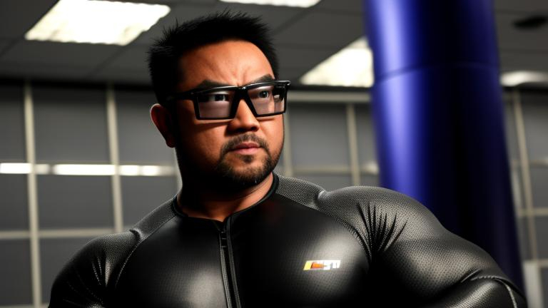 (full body shot) of a beefy android asian spy bodybu... | OpenArt