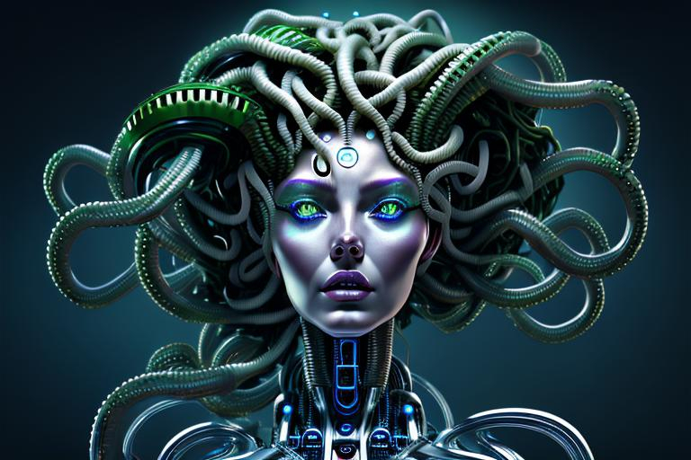 Photorealistic Full portrait Futuristic Robot Medusa...