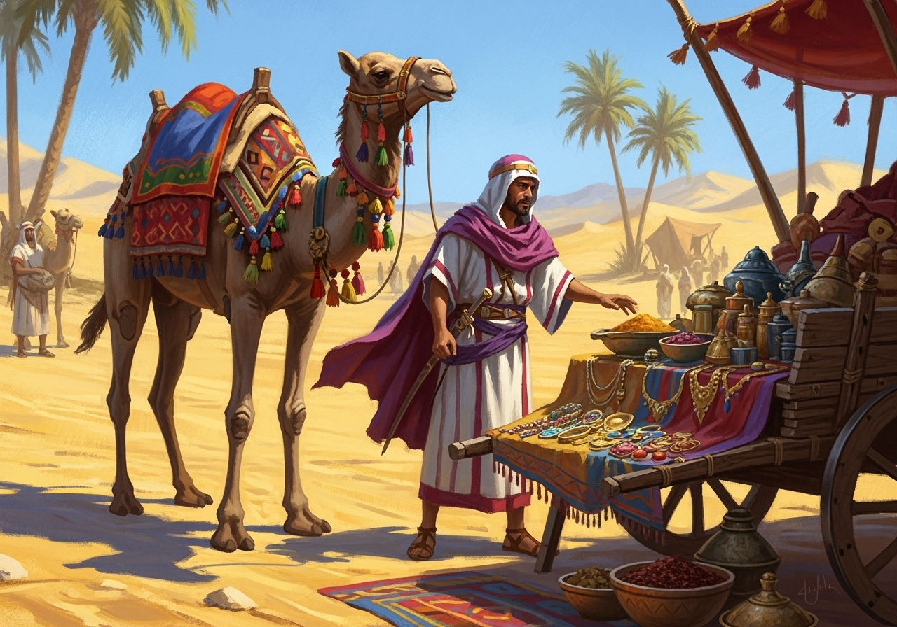 A merchant from the Roman Empire trading in the dese...