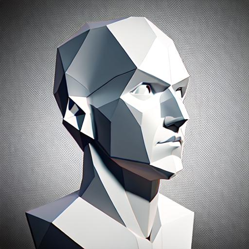 Produce a white sculpture of a very low poly human h...