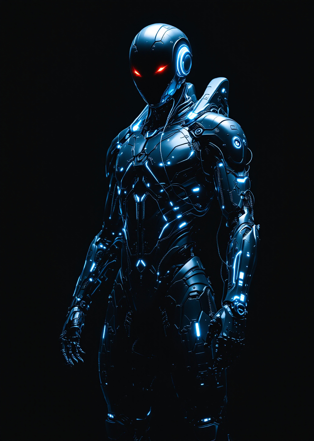 A futuristic figure looms in stark contrast against...