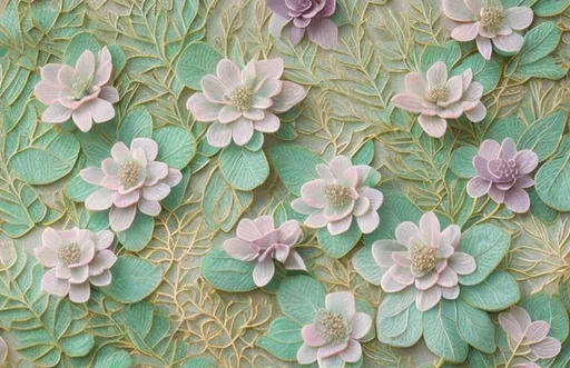 2D intricately detailed small pastel flowers and sma...