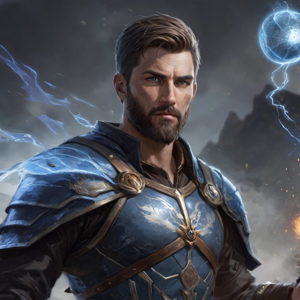 Male heavy-set handsome fit war-mage with short-cut...