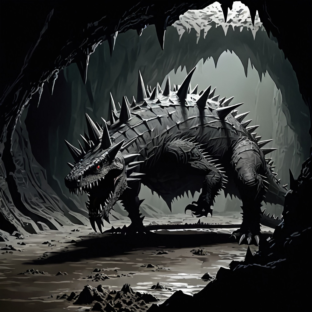 intimidating reptile beast, spiky back covered with...