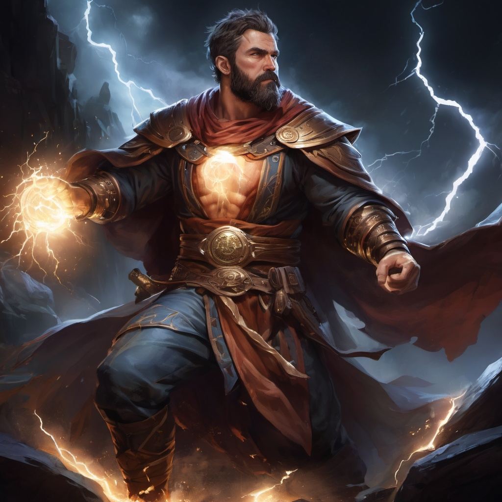 (torso) Male stocky large muscular mature druid with...