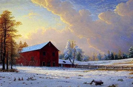 Smow, barn, landscape, beautiful artwork by ivan shi... | OpenArt
