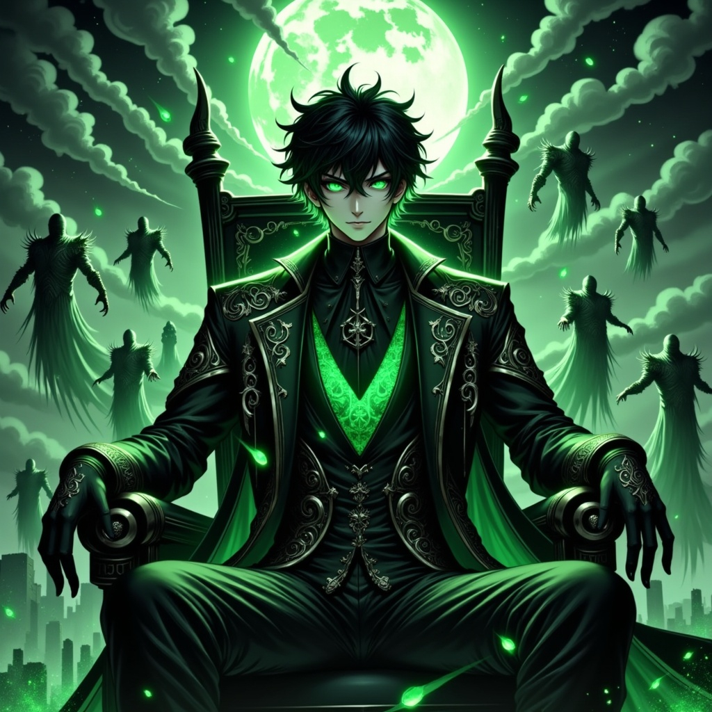 A dark and commanding young man in a highly detailed...