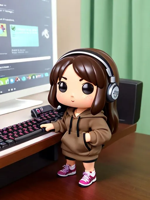 cute funko pop female figure, below shoulder length...