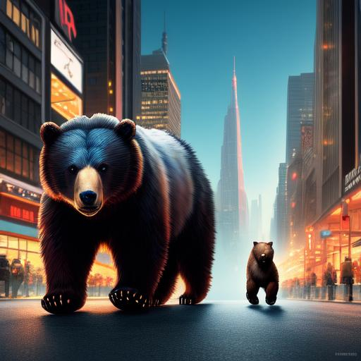 Epic painting of a robotic bear mauling people in th...