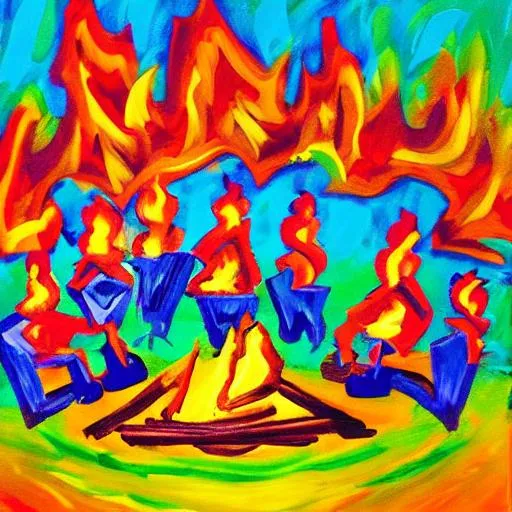 Summer campfire with family-Abstract Art | OpenArt