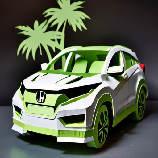A photo of a Honda HRV vehicle made entirely of paper