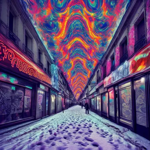 psychedelic paris in the snow