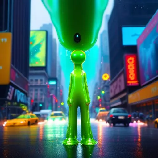 a green drippy slime alien humanoid, explodes itself... | OpenArt