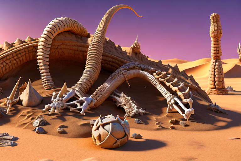 archeological desert dig site, dragon bones, sandy,...