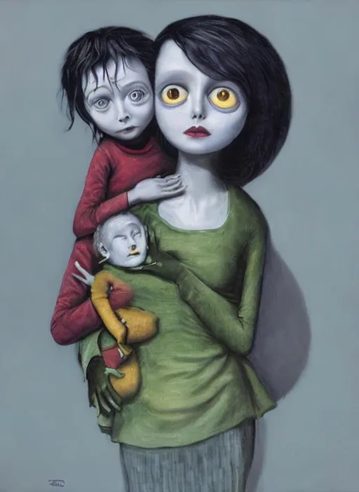 Oil painting by Tim Burton of mother and child award... | OpenArt