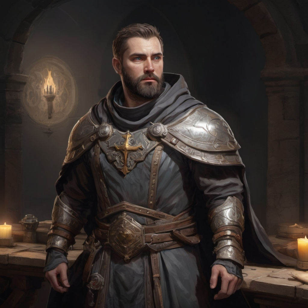 Male stocky large masculine holy-cleric with short-c...