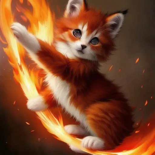 Cute, red, fluffy, fire kitten, possessing the eleme... | OpenArt